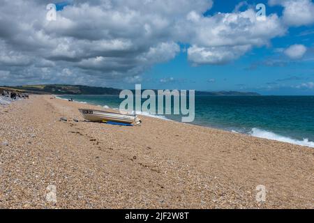 Sea defences at the shingle beach at Slapton Sands, Start Bay, Devon ...