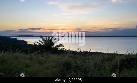 Colorful sunset near Kalangala (Ssese Islands, Uganda) on lake Victoria ...