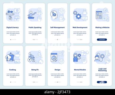 Skills for life light blue onboarding mobile app screen set Stock ...