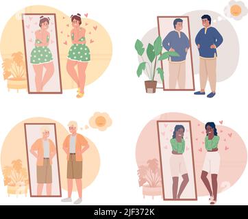 Body positive cartoon concept with plump happy human characters on ...