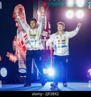 Anton Knoll and Dariush Lotfi of Austria compete during diving Men's ...