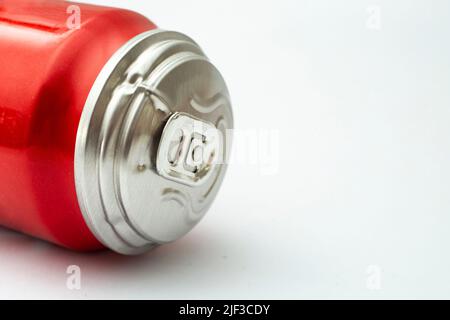 bulging spoiled canned metal food can with no label Stock Photo - Alamy