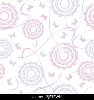 vector seamless cute gentle butterfly pattern with tropical flowers ...