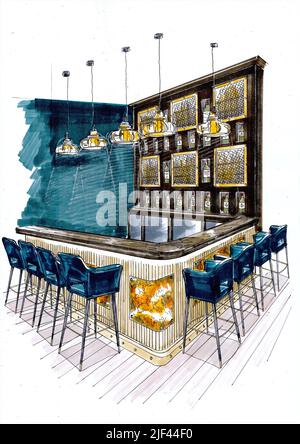 Colour sketch for a modern style bar Stock Photo - Alamy
