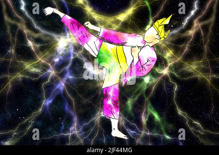 warrior of silat fighter doing side kick Stock Photo - Alamy