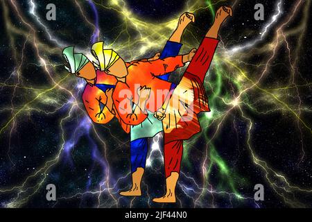 warrior of silat fighter doing side kick Stock Photo - Alamy