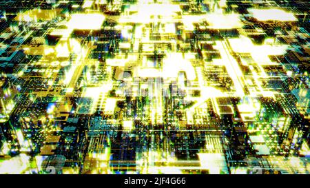 Yellow lighting technologic cyber punk hi-tech background - abstract 3D ...