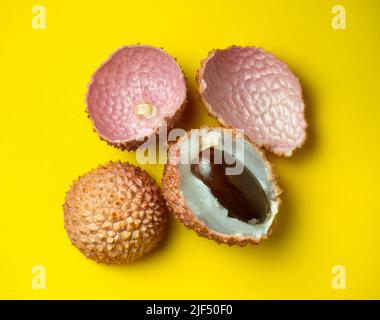 Sliced lychee. Chinese plum. Fruit shell. Purified Lychee. Pieces of ...