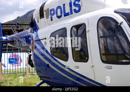Turkish police helicopter landed on grass outdoor Stock Photo - Alamy