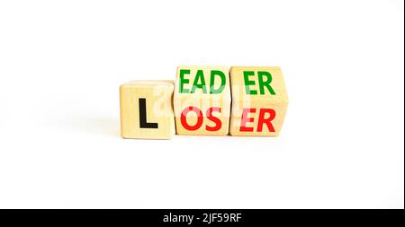 Loser or leader symbol. Concept words Loser or leader on wooden cubes ...
