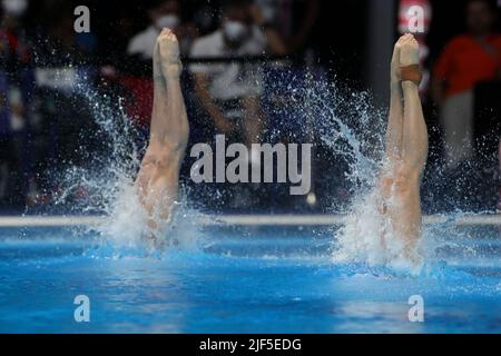Zhu Zifeng and Lin Shan of China compete during the mixed diving ...