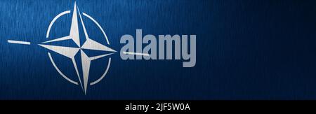 Banner of grunge NATO flag. Dirty NATO flag on a metal surface. Banner ...