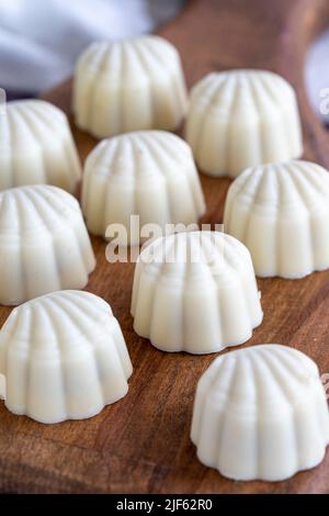 White chocolate. Special mussel-looking chocolate. Special chocolate on ...