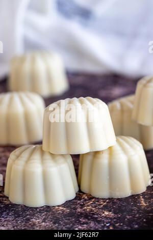 White chocolate. Special mussel-looking chocolate. Special chocolate on ...