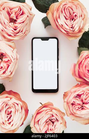 Mothers Day mockup with modern smartphone, blank white screen with copy ...