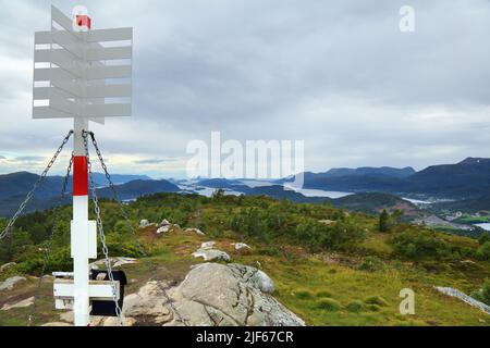 Trig marker on Nihusen mountain in Skodje, Norway. Trigonometric point ...