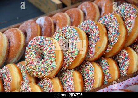 English donuts (doughnuts) at London Spitalfields Market Stock Photo ...