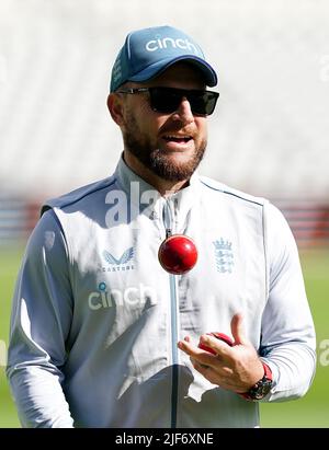England head coach Brendon McCullum during a nets session at The Kia ...