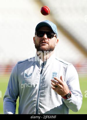 England head coach Brendon McCullum during a nets session at The Kia ...