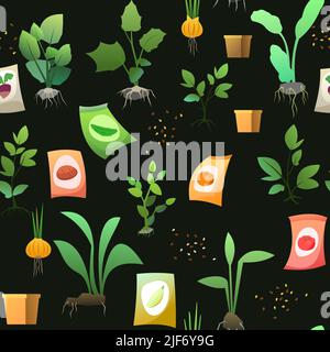 Seedling garden plants with roots and Sunflower seeds. Vegetables ...