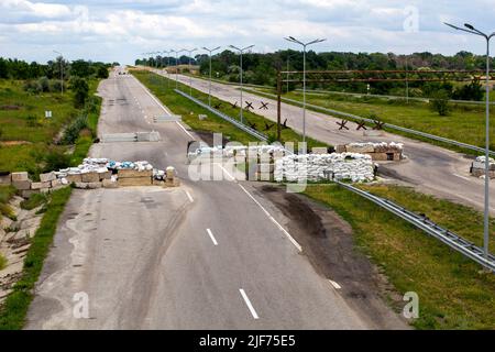 War in Ukraine. Checkpoint. Defensive structures Stock Photo - Alamy