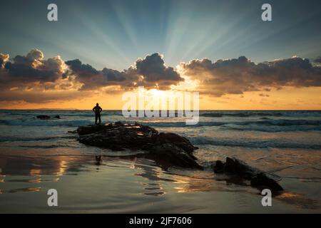 Sunset view at Los Lances beach, Tarifa , Cadiz province, Andalusia ...
