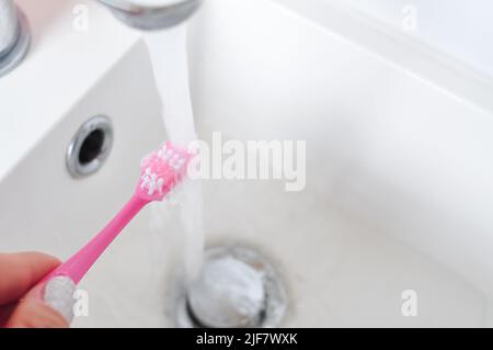 pink teeth brush for everyday cleaning ,morning routine,bathroom ...