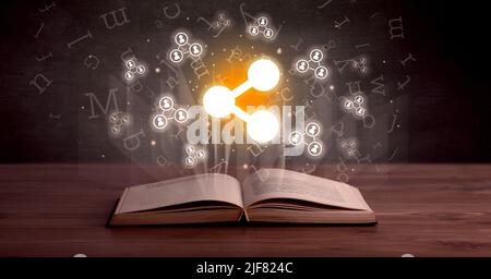 Open book with social networking icons above Stock Photo - Alamy
