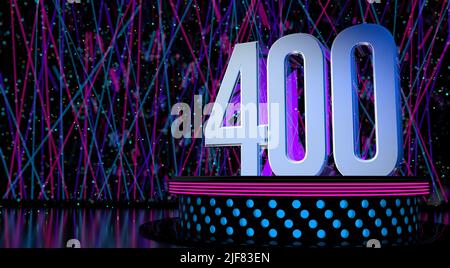 Solid number 4 reflective on a round stage with blue and magenta lights ...