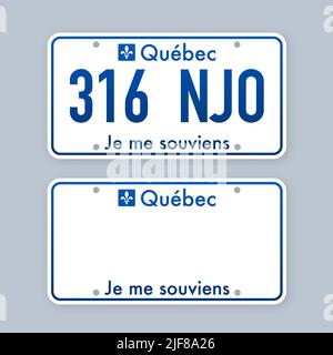 Quebec car license plate, Canada, letters, numbers and symbols, vector ...