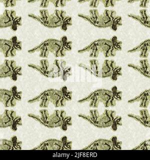 Green triceratops dinosaur fossil bones seamless pattern. Gender ...
