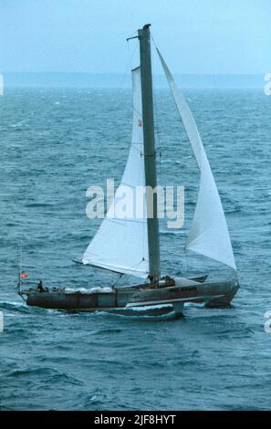 Route du Rhum, trimaran, racing boat, in the port of St Malo (Britanny ...