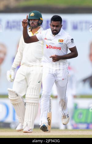 Sri Lanka's Asitha Fernando celebrates the wicket of Australia's ...