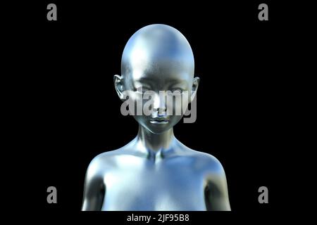 Silver bald alien humanoid on a white background Stock Photo - Alamy