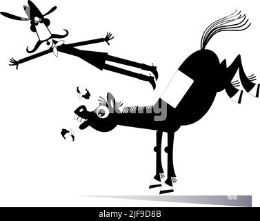 Cartoon rider falls from the horse illustration. Funny horse kicks a ...