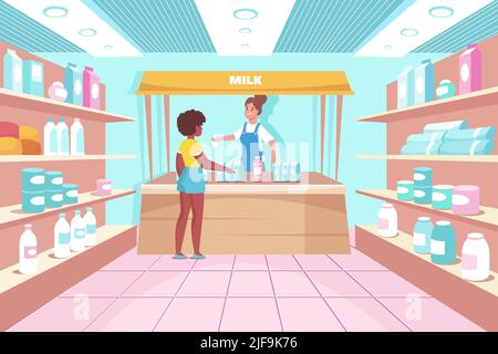 Milk manufacturing process. Dairy products processing line, way from ...