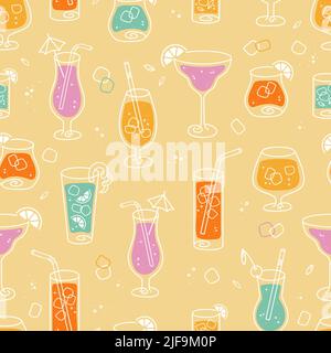 Fun doodle cocktails seamless pattern, cute comic style, great for ...