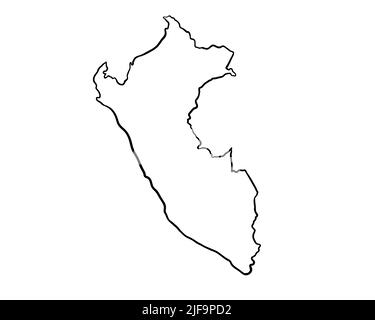 Peru sketch outline map isolated on white background. Empty hand drawn ...
