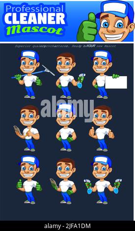 Professional Cleaner Mascot Character Mega Vector Set Stock Vector ...