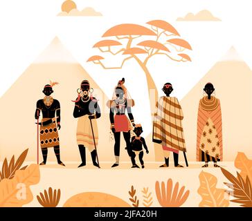 African people. Tribal authentic african characters outdoor landscape ...