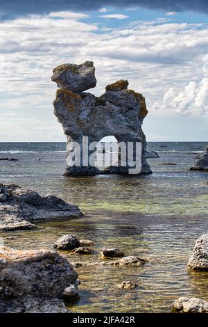 Limestone column in the Gamle Hamn nature reserve, Faroe Island ...