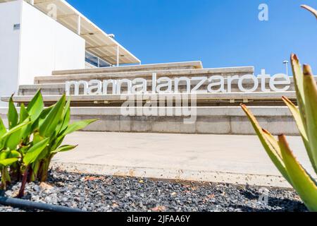Modern architecture and sign saying Marina Lanzarote in Arrecife ...