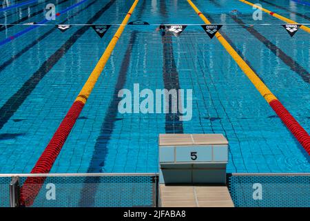 Olympiapark Berlin, swimming pool with training lanes and starting ...