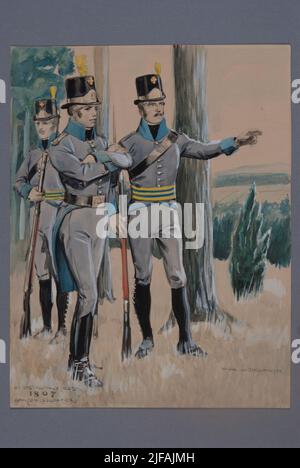 The poster with uniform for officers and soldiers at Västgöta regiment ...