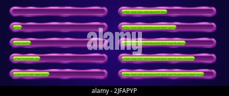 Game ui loading progress bars vector set, cartoon interface gui design elements. Status and ...