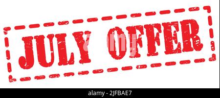 JULY OFFER, text on red-black rectangle stamp sign Stock Photo - Alamy