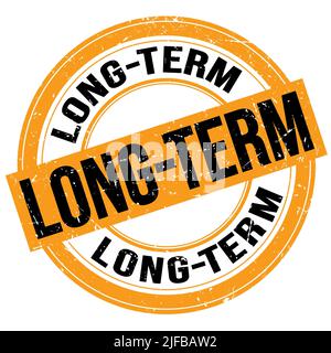 LONG-TERM text written on green grungy zig zag borders round stamp ...