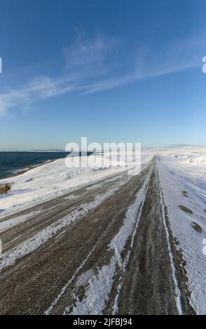 Norway, Varanger Fjord, Road, Landscape between Skallelv and Vardo ...