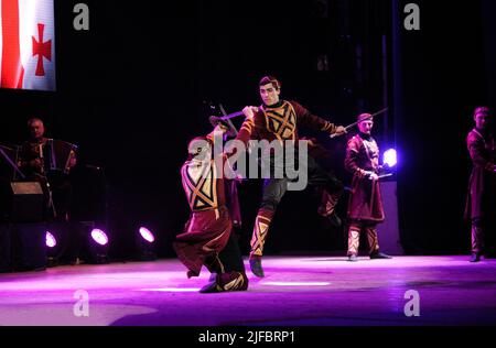 Georgian sword dance. Dancers from famous Georgian dance ensemble ...