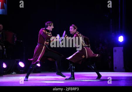 Georgian sword dance. Dancers from famous Georgian dance ensemble ...